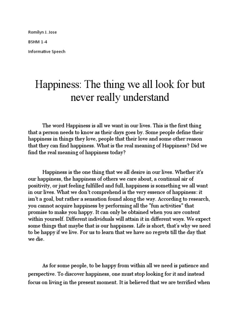 Happiness: The Thing We All Look For But Never Really Understand | PDF ...