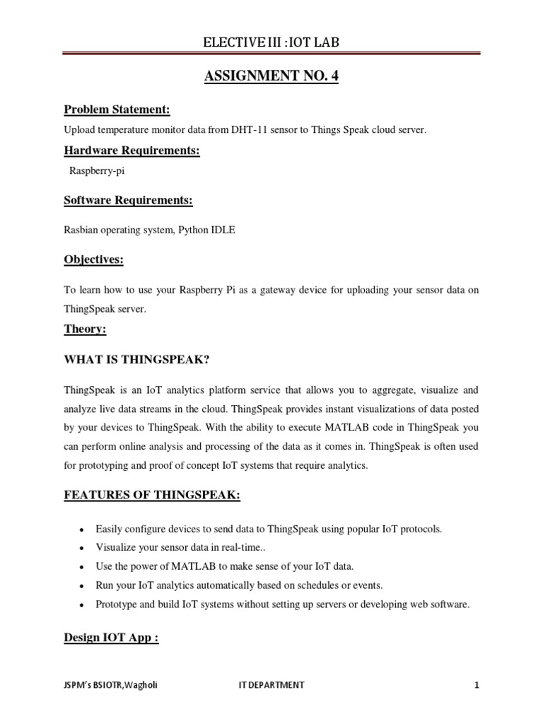 Assignment No. 4: Elective Iii:Iot Lab | PDF | Internet Of Things | Raspberry Pi