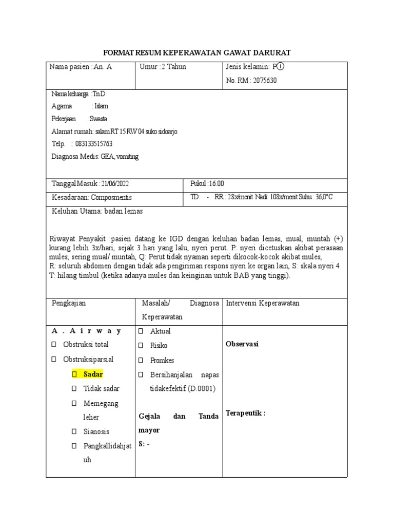 RESUME GEA, Vomiting Igd | PDF