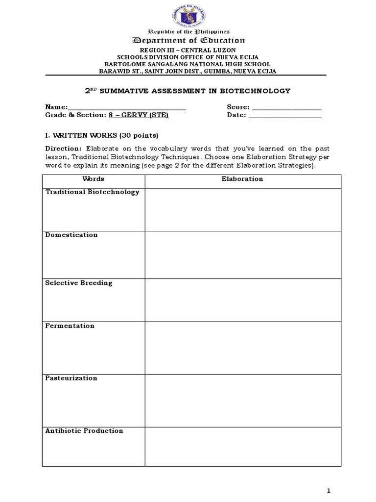 q2-2nd-summative-biotech-Copy | PDF | Cognition | Cognitive Science