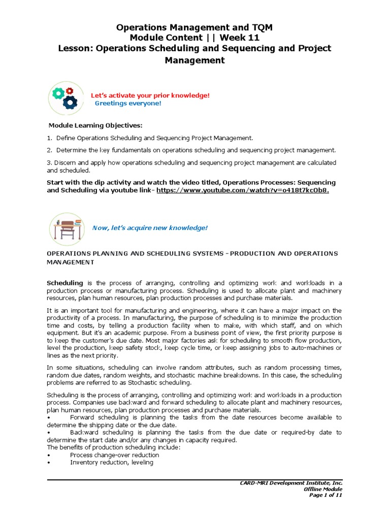 Operations Management and TQM Module Content - Week 11 Lesson ...