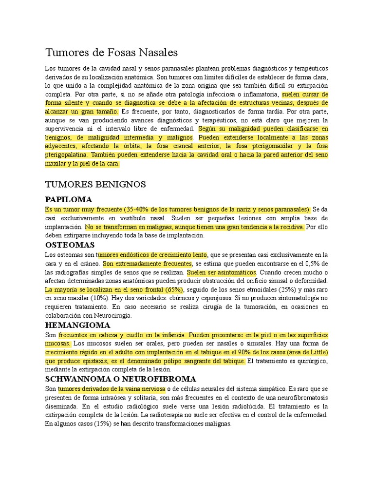 Tumores de Nariz y Senos Paranasales Subrayado | PDF | Cáncer | Sarcoma