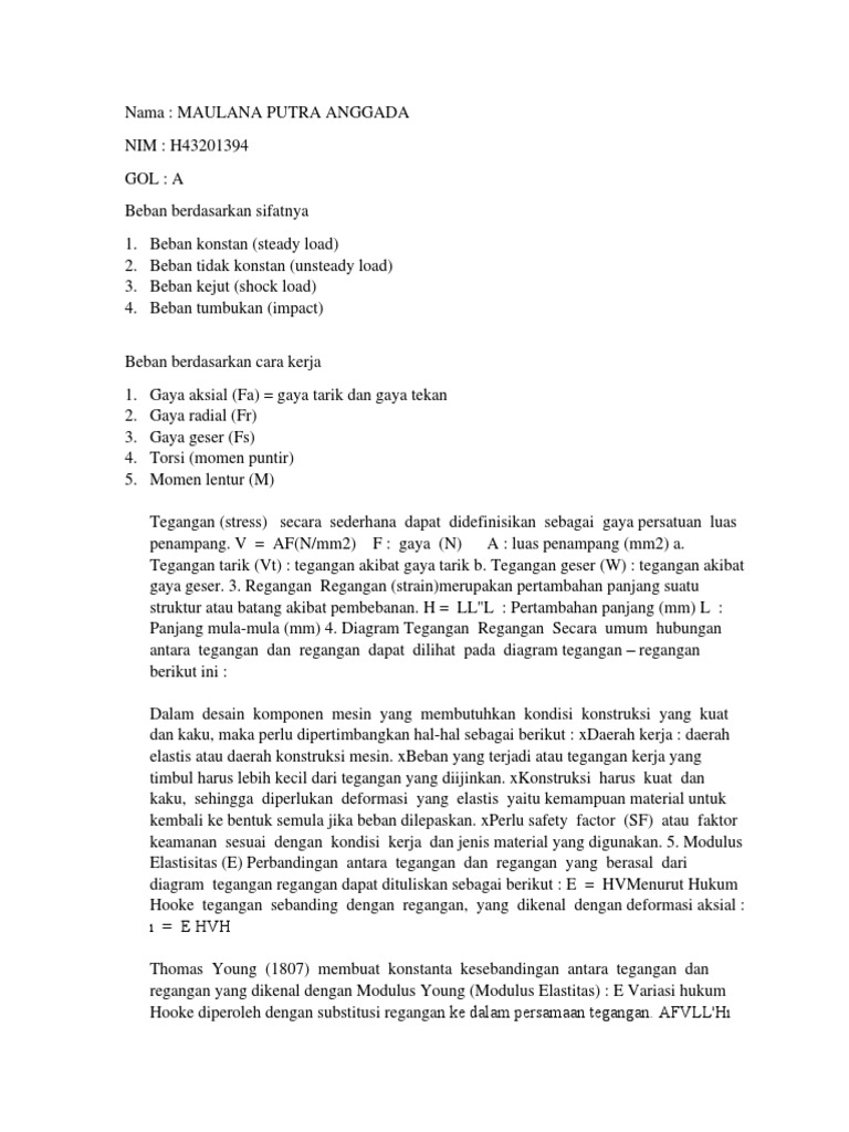 Maulana Putra Anggada - ELEMEN MESIN - H43201394 | PDF