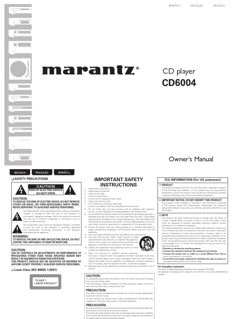 CD Player: Owner's Manual | PDF | Ac Power Plugs And Sockets ...