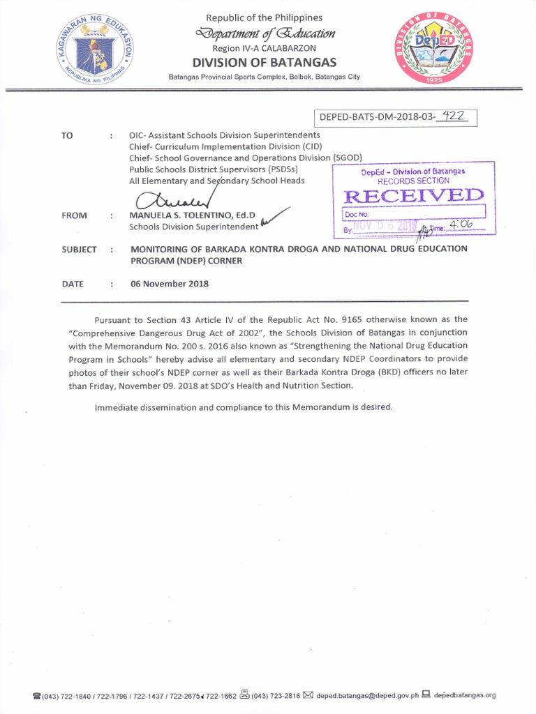 Division Memorandum - s2018 - 422 NDEP Corner | PDF