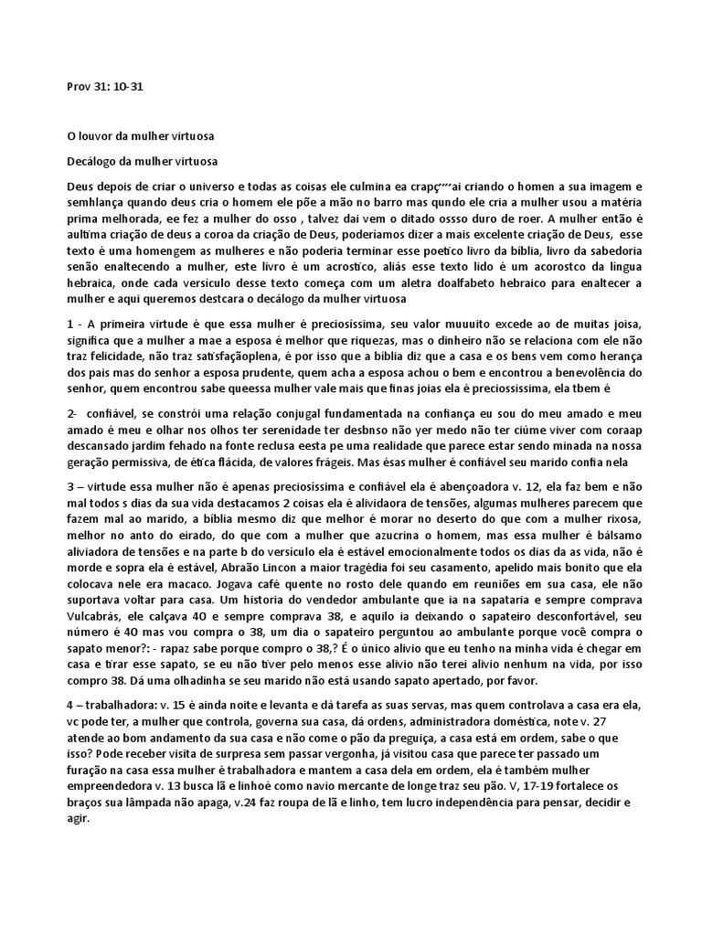 Decálogo Da Mulher Virtuosa | PDF | Mulher | Amor