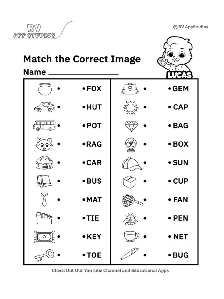138 Free Printable Worksheets For Kids Match Words To Picture ...