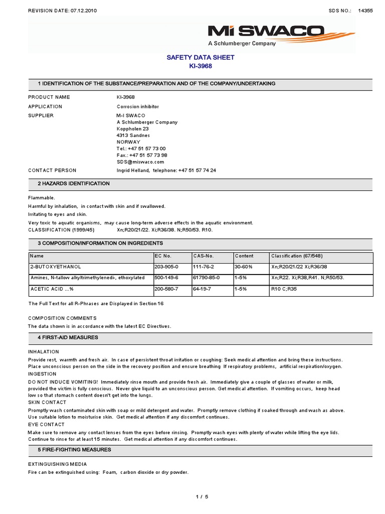 Safety Data Sheet KI-3968 | PDF | Personal Protective Equipment ...
