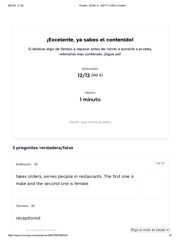 Prueba de vocabulario sobre trabajos | PDF
