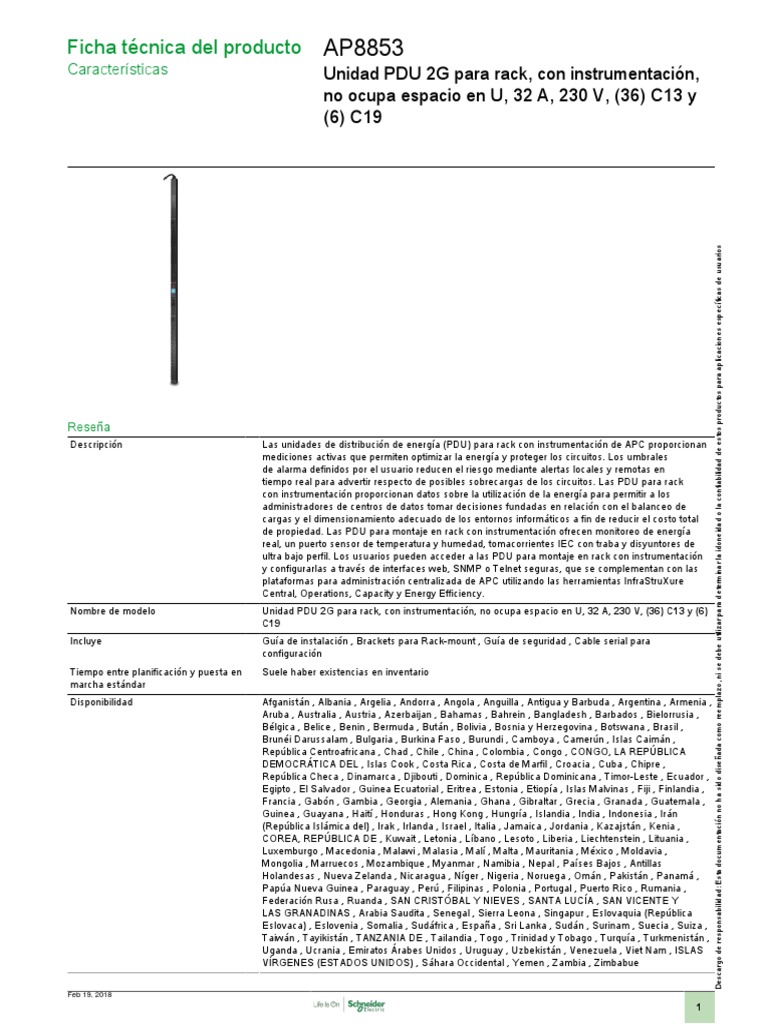 PDU para Montaje en Rack Con Instrumentación - AP8853 - APC | PDF