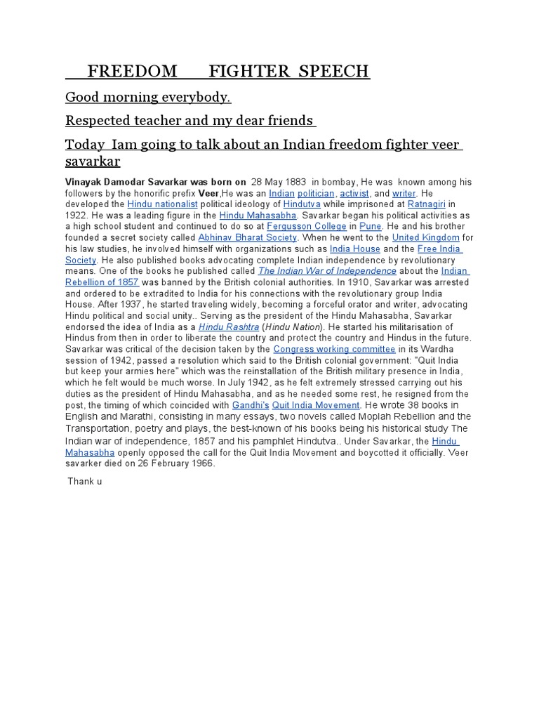 Freedom Fighter Veer Savarkar Speech | PDF | Indian Nationalism ...