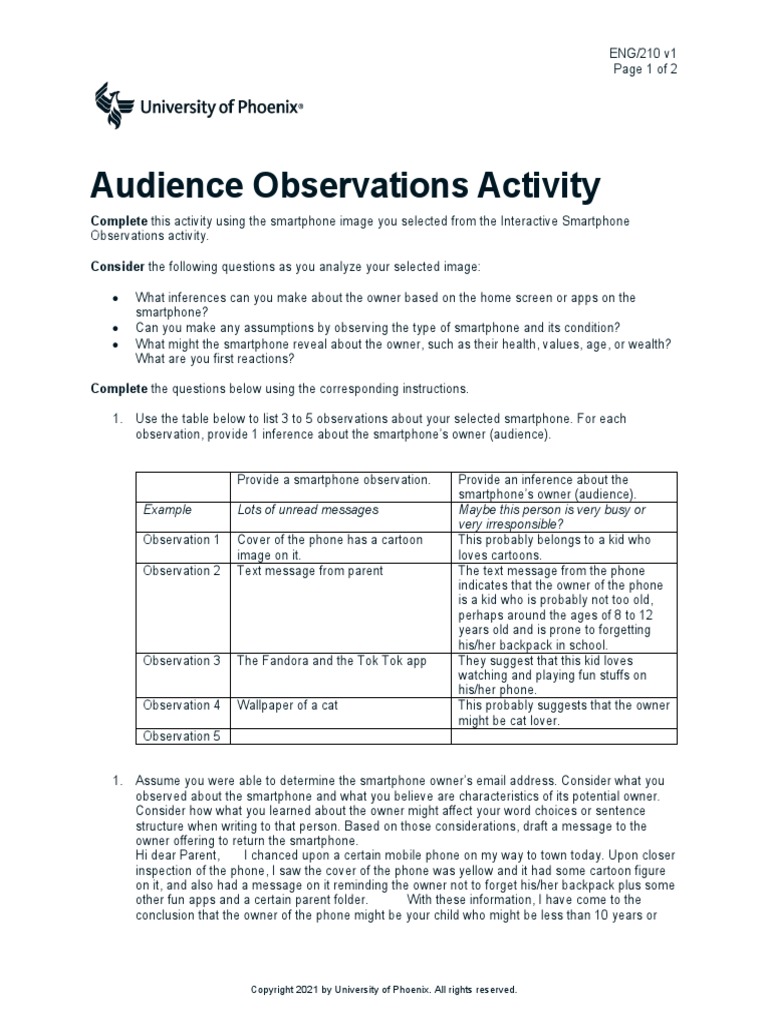 Eng210 v1 wk1 Audience Observations Activity | PDF | Smartphone | Cognitive Science