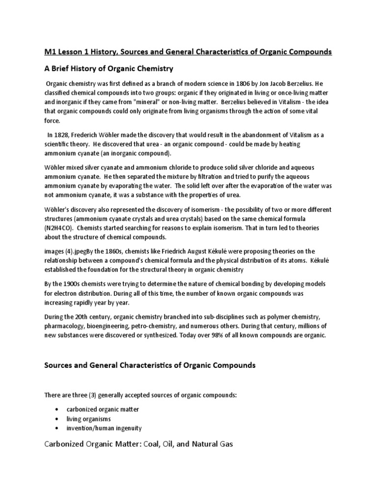 M1 Lesson 1 History, Sources and General Characteristics of Organic ... M1 Lesson 1 History, Sources and General Characteristics of Organic ...