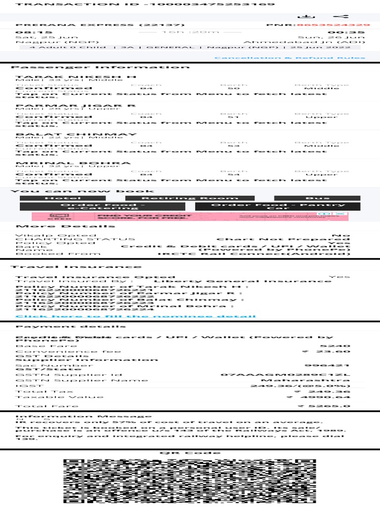 Journey Ticket Mobile View PNR | PDF