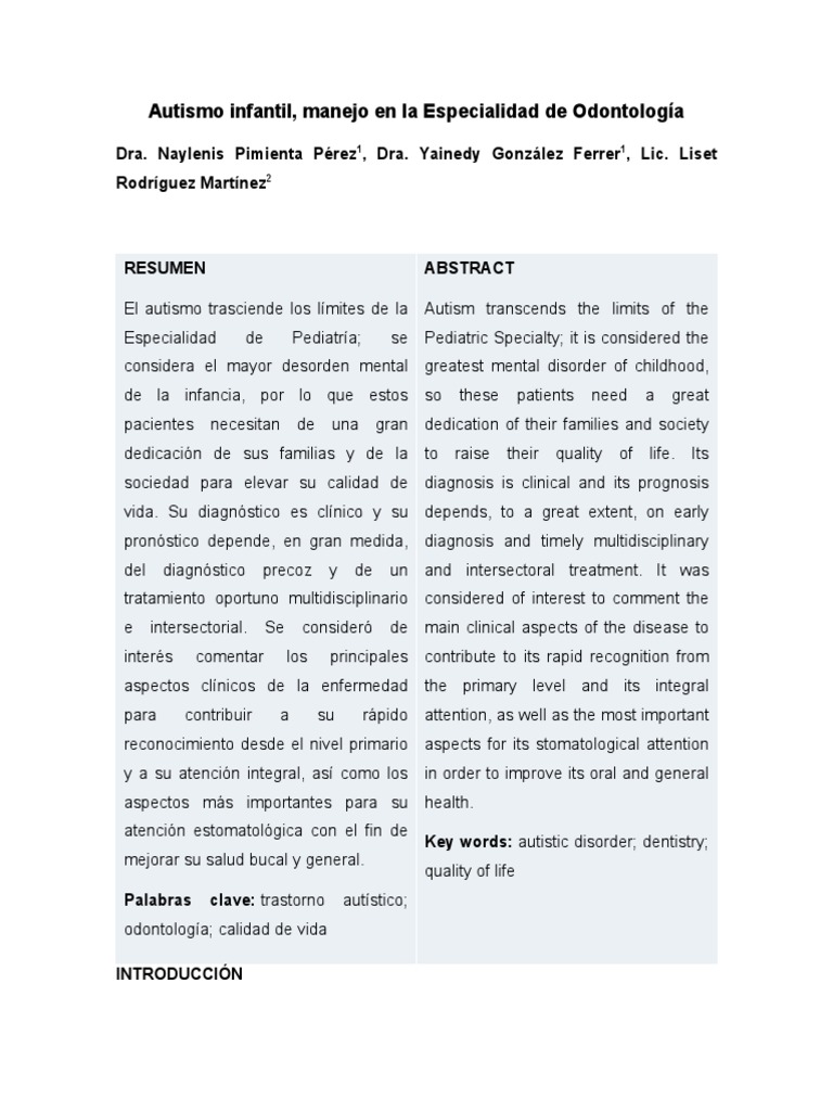 Autismo infantil y odontología: guía práctica | PDF | Espectro autista ...