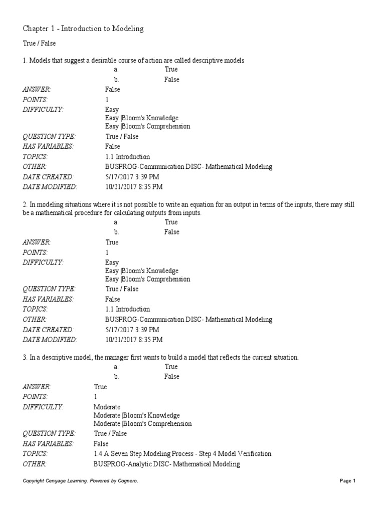 Chapter 1 Introduction To Modeling | PDF | Mathematical Model | Analytics