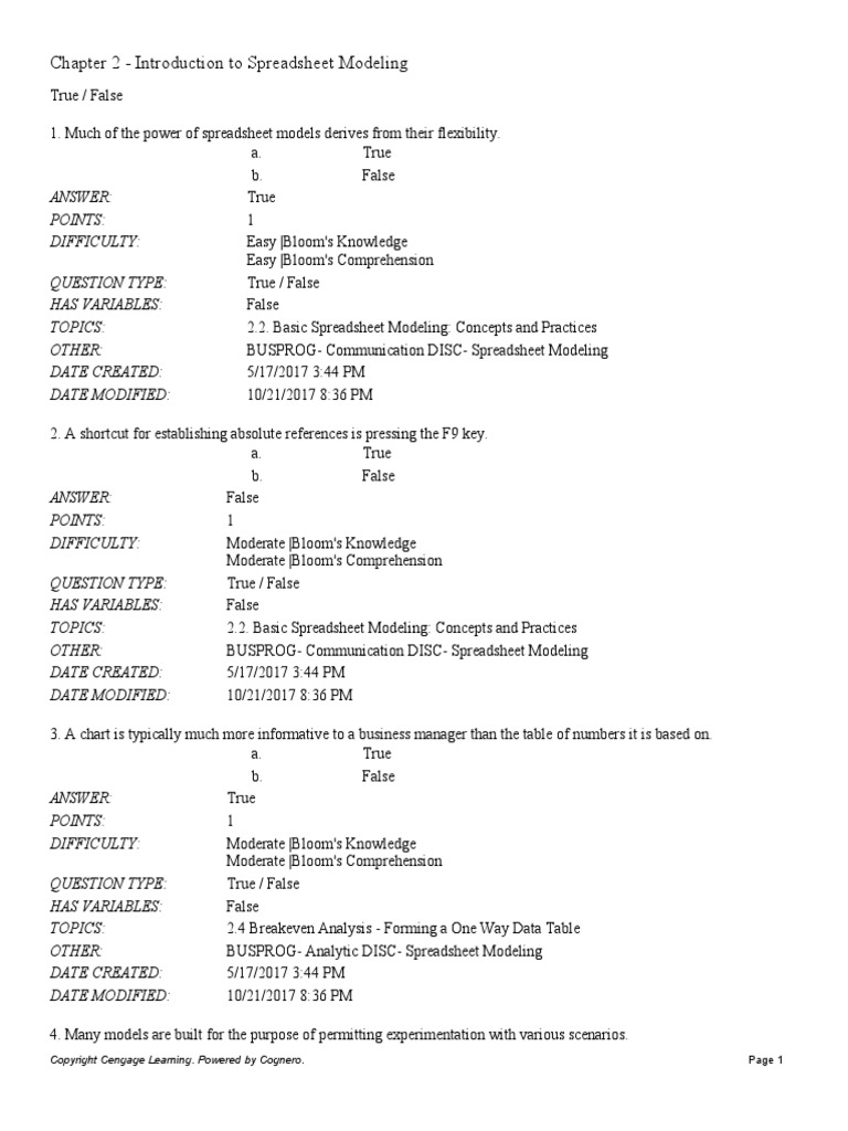 Chapter 2 Introduction to Spreadsheet Modeling | PDF | Spreadsheet | Net Present Value