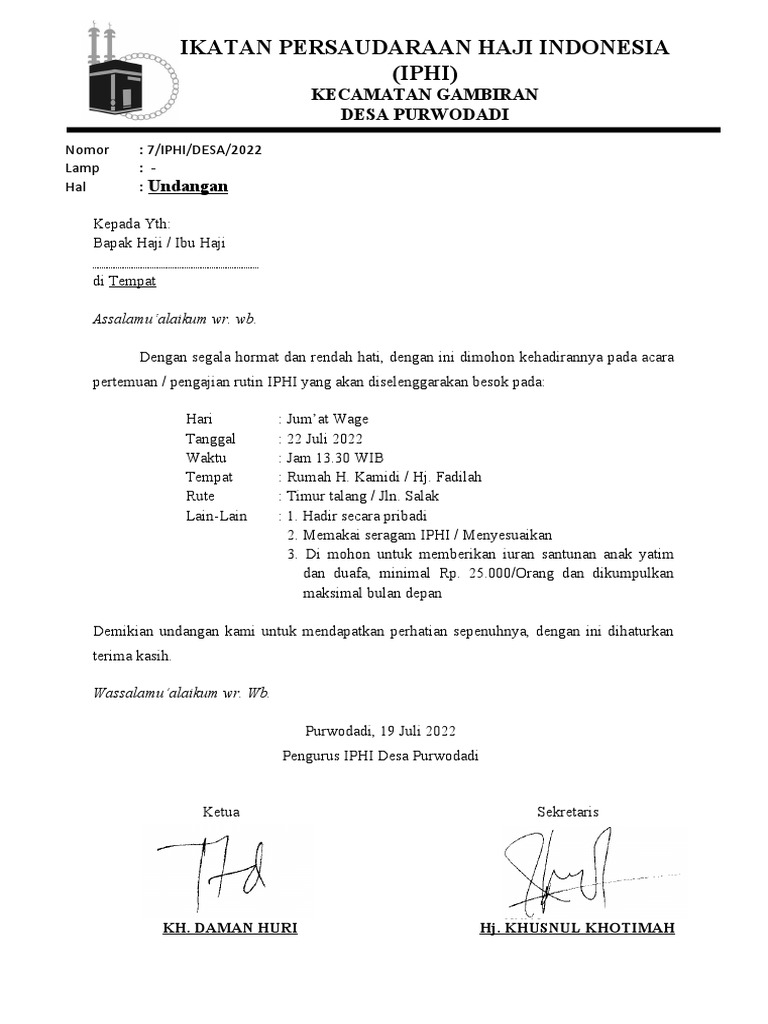 Undangan Pengajian Rutin IPHI 2022 | PDF