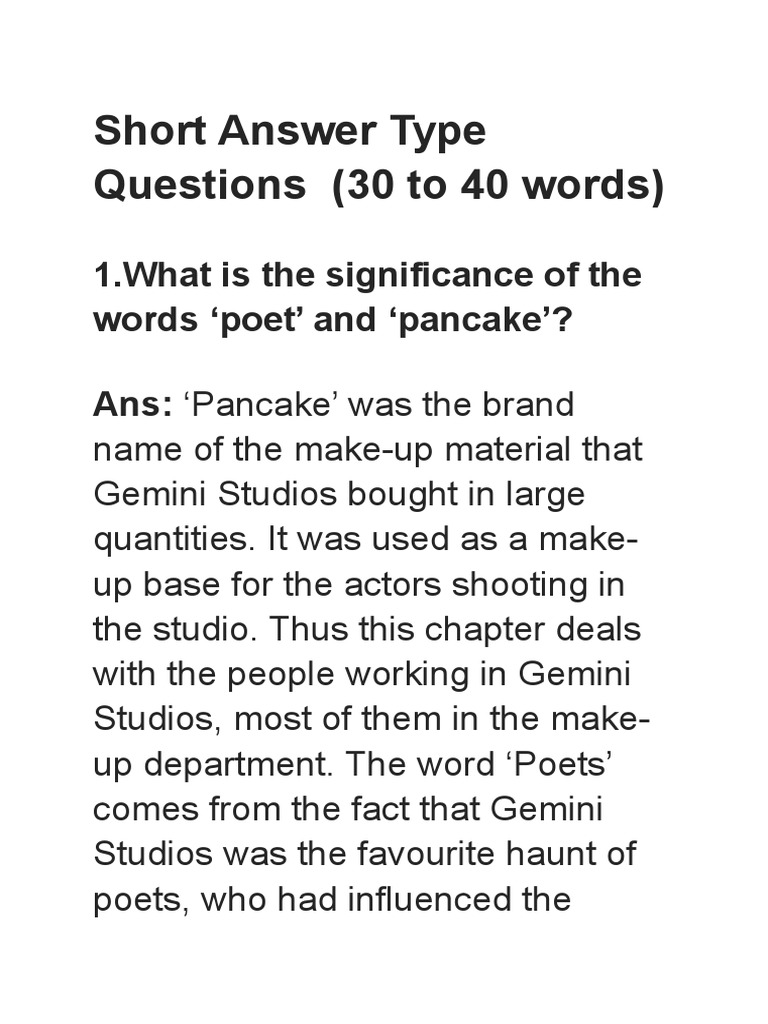 Short Answer Type Questions (30 To 40 Words) | PDF | Cosmetics | Books