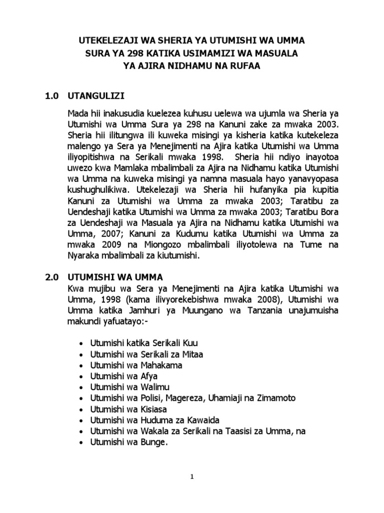 Utekelezaji Wa Sheria Ya Utumishi Wa Umma Sura Ya 298 Katika Usimamizi ...