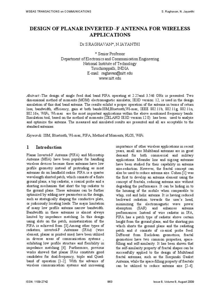 Design of Planar Inverted - F Antenna For Wireless Applications | PDF ...