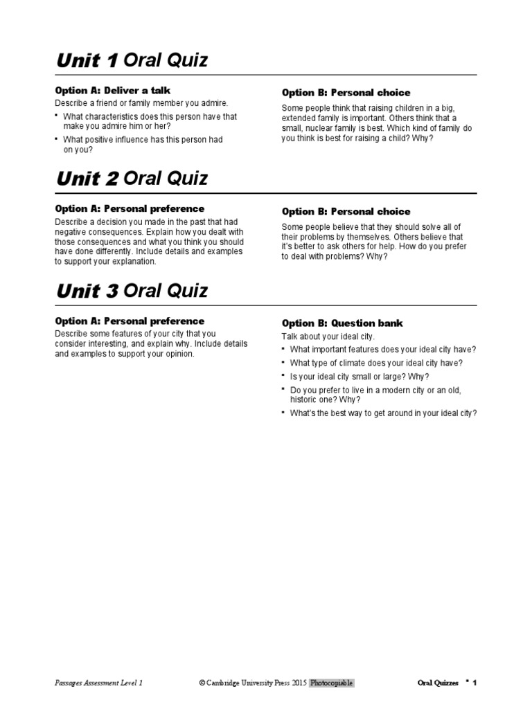 Unit 1: Oral Quiz | PDF | News | Quiz