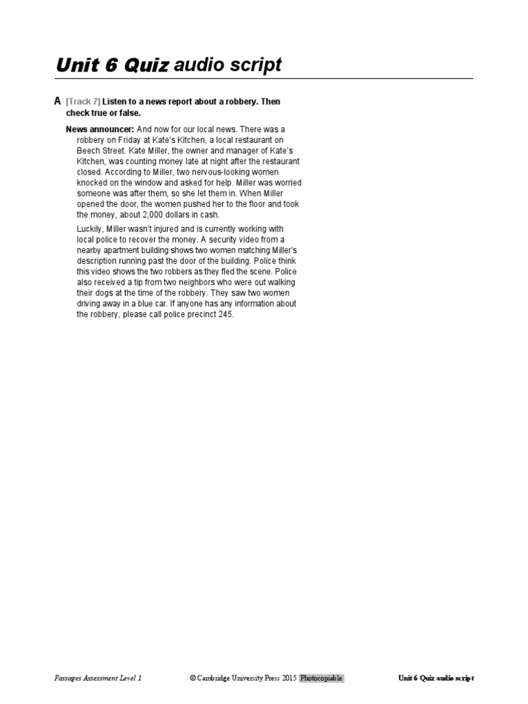 Unit 6 Quiz: Audio Script | PDF