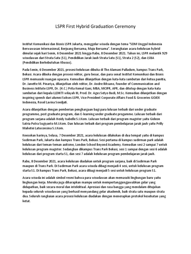 LSPR First Hybrid Graduation Ceremony | PDF