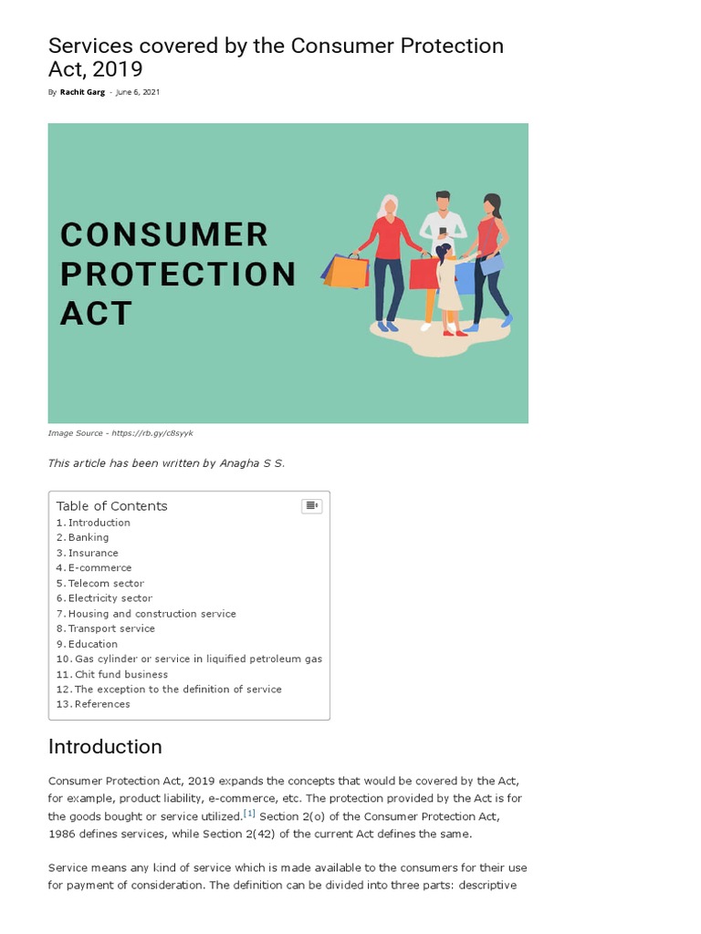 Services Covered by The Consumer Protection Act, 2019 | PDF | Banks ...