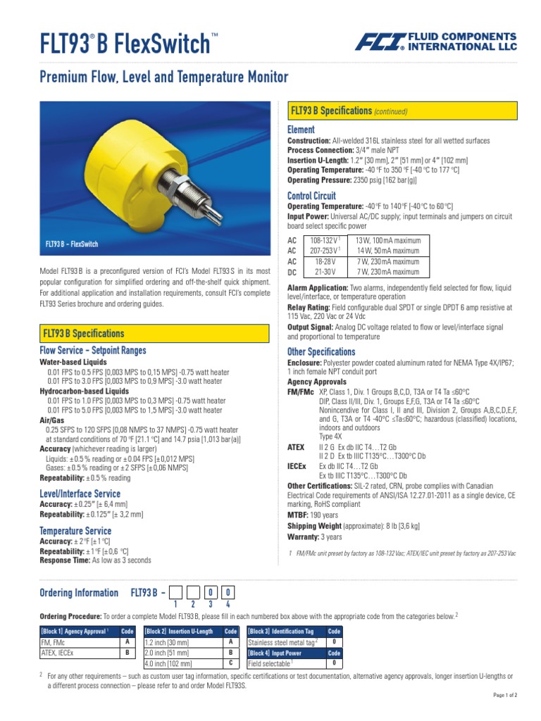 Flt93 B Flexswitch: Premium Flow, Level and Temperature Monitor | PDF ...