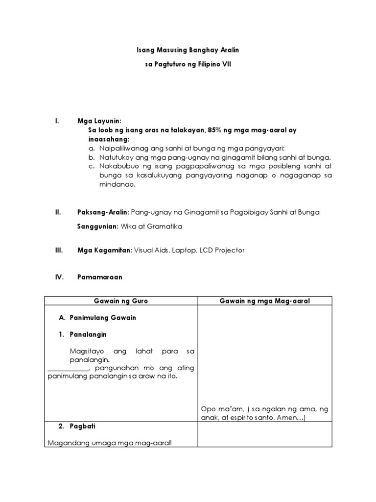 LESSON PLAN SANHI AT BUNGA | PDF
