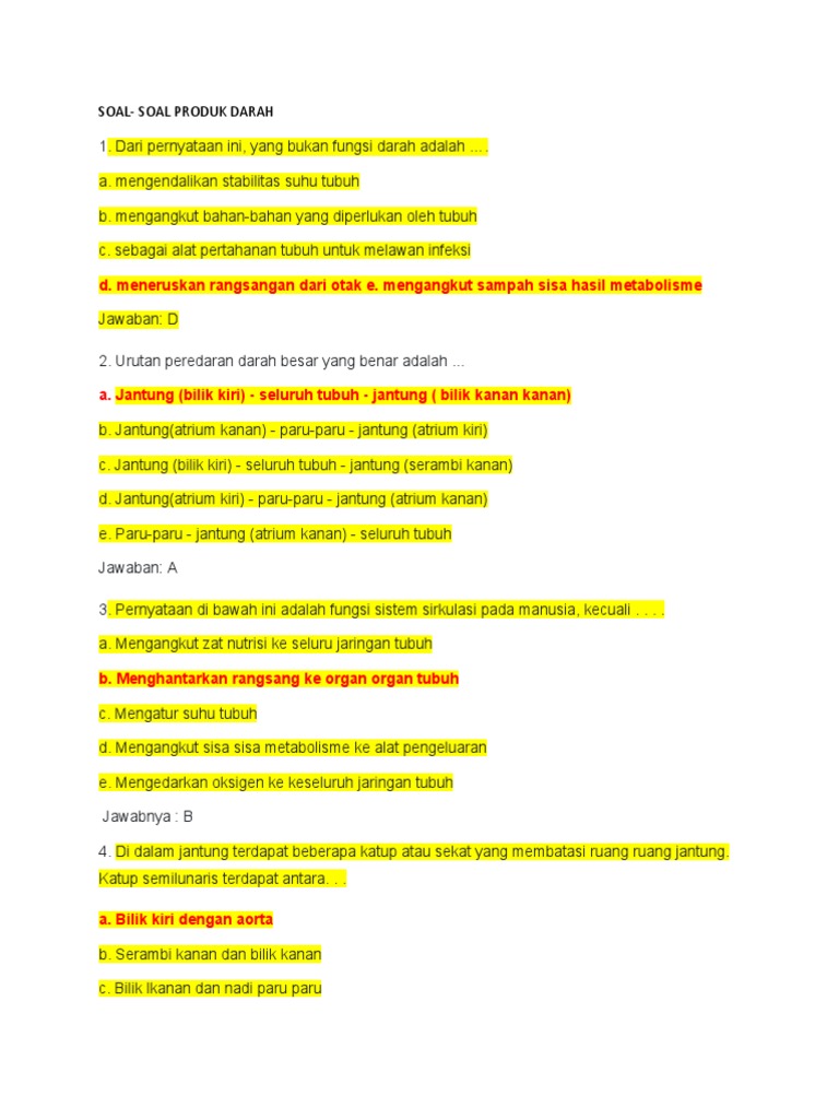 Soal - Soal Produk Darah | PDF