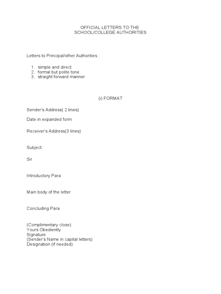 Official Letter Format to Principal | PDF