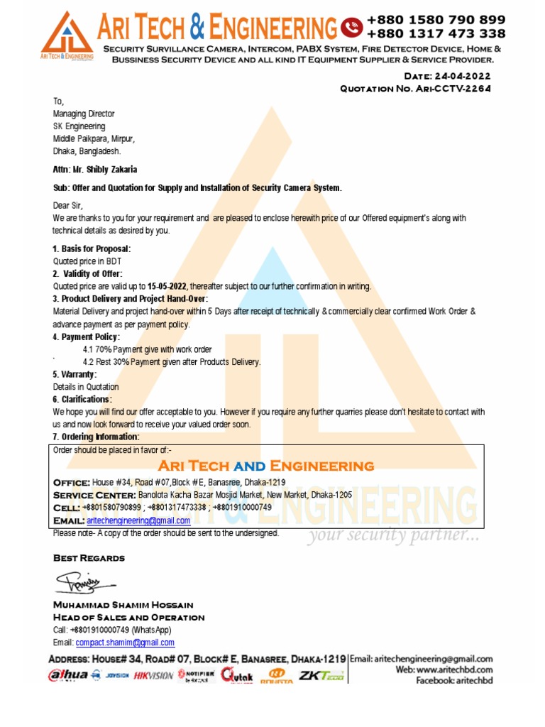 CCTV Installation Quotation Sample | PDF | Hard Disk Drive | Computing