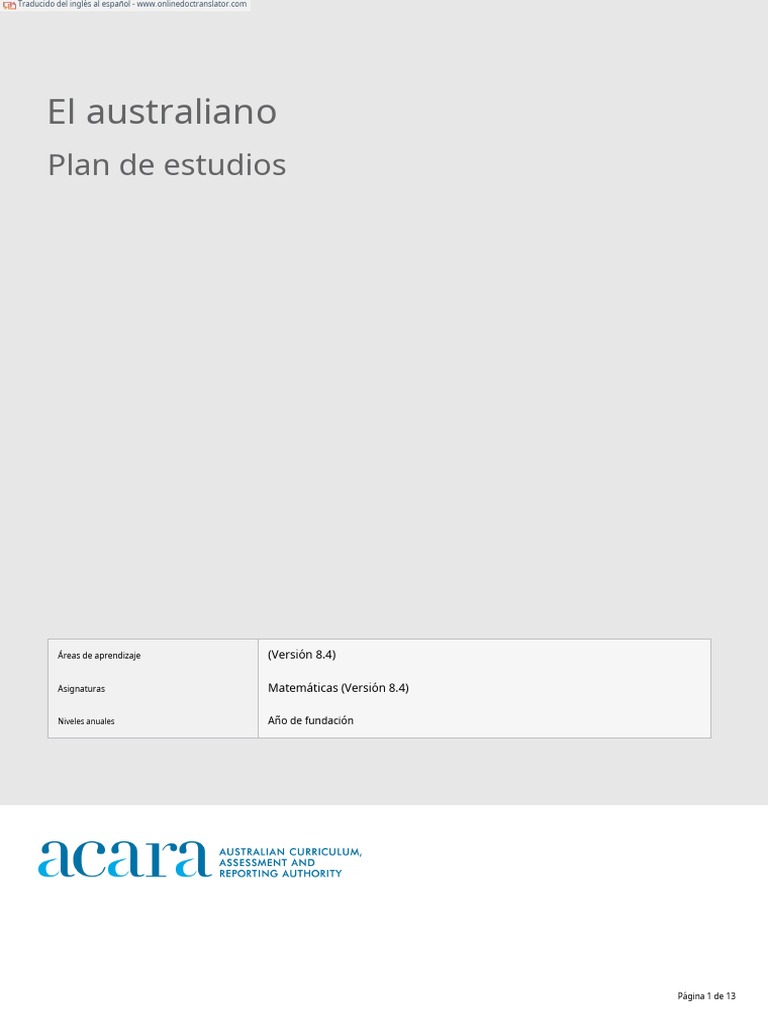 ACARA (2015) - The Australian Curriculum Mathematics..en - Es | PDF ...