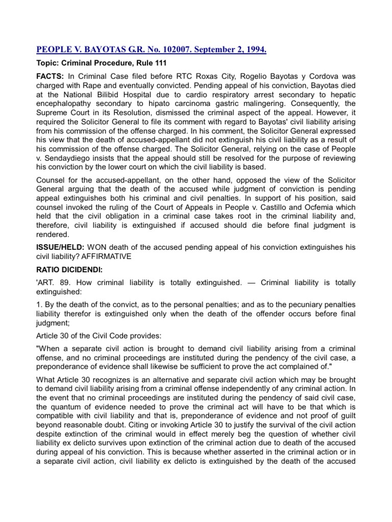 People v. Bayotas G.R. No. 102007 - Case and Digest | Download Free PDF | Burden Of Proof (Law ...