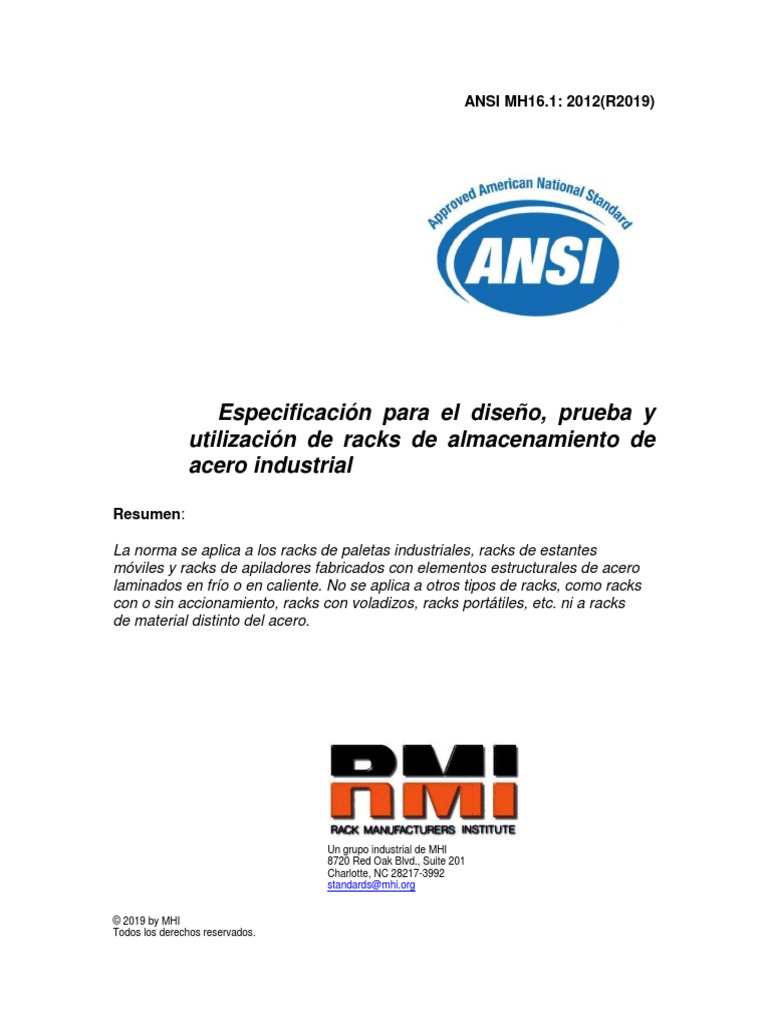 ANSI MH16.1 2012 (R2019) Mejor Calidad | PDF | Acero | Daños y perjuicios