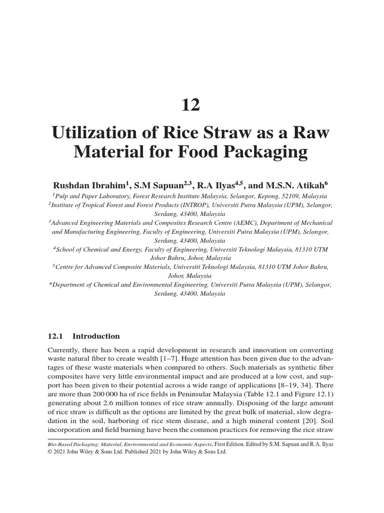 12 Utilization of Rice Straw As A Raw Material For Food Packaging | PDF ...