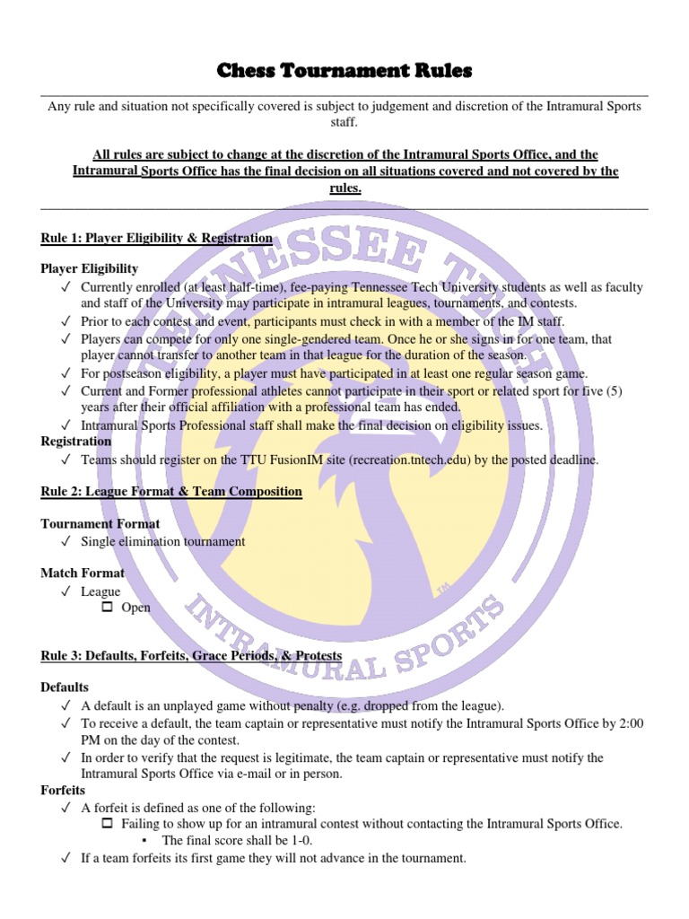 Chess Tournament Rules Guide | PDF | Game Theory | Traditional Board Games