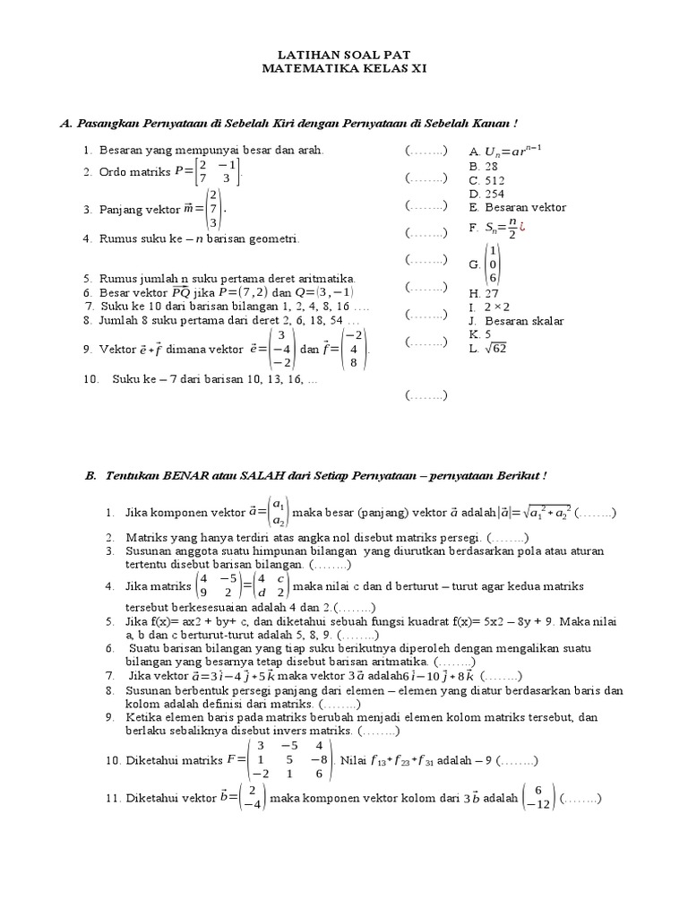 Latihan Soal PAT MTK Kelas XI | PDF | Metode & Bahan Ajar | Sains & Matematika