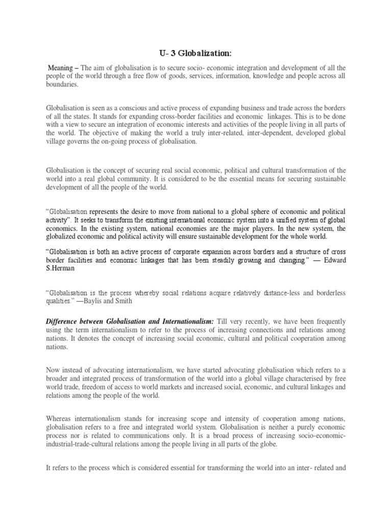 Unit - 3 Globalization | PDF | Globalization | Multinational Corporation