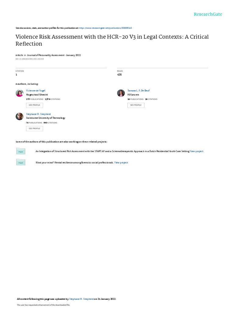 Violence Risk Assessment With The HCR-20 V3 in Legal Contexts: A ...