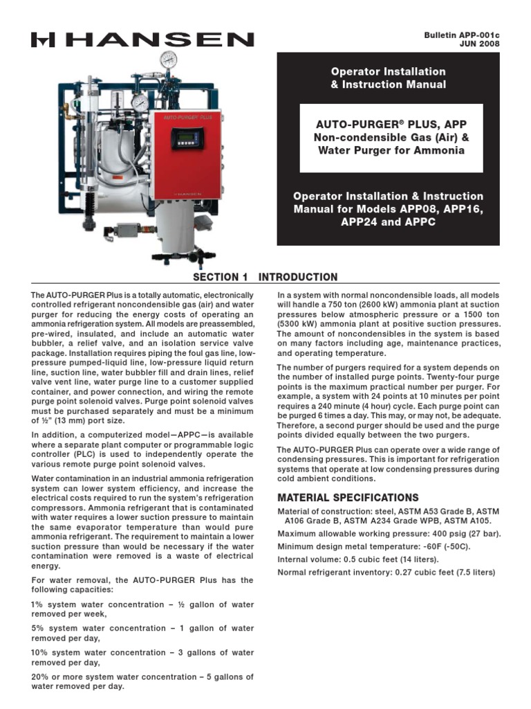 Operator Installation & Instruction Manual: Auto-Purger Plus, App Non ...