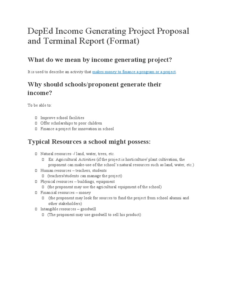 DepEd Income Generating Project Guide | PDF | Market (Economics) | Pricing