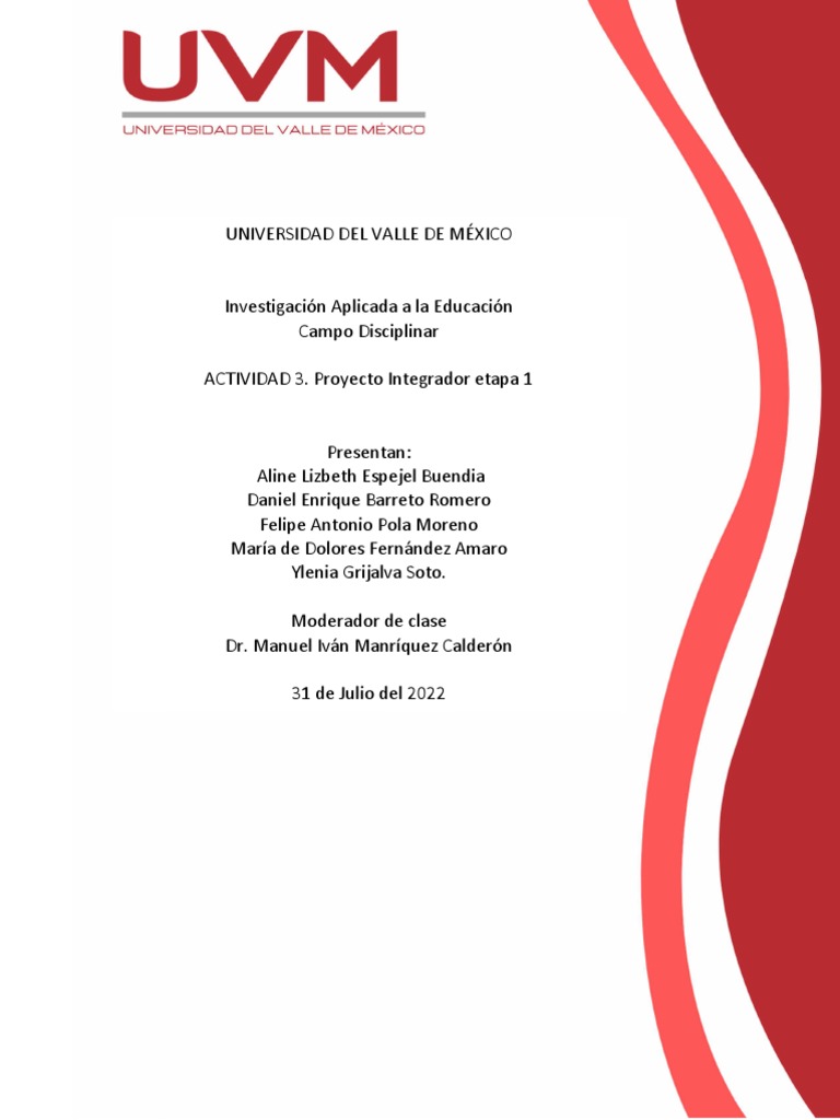 Act#3 Equipo3 Proyecto Integrador Etapa1 | PDF | Método de enseñanza | Aprendizaje
