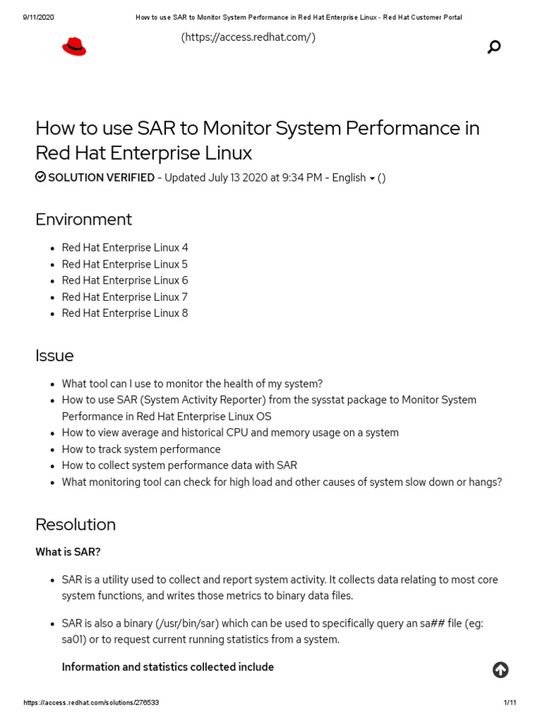 How To Use SAR To Monitor System Performance in Red Hat Enterprise ...