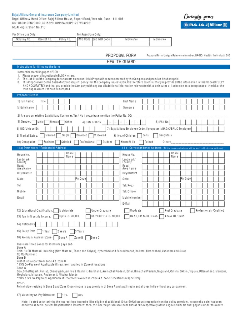 Health Guard Proposal Form Print | PDF | Insurance | Underwriting