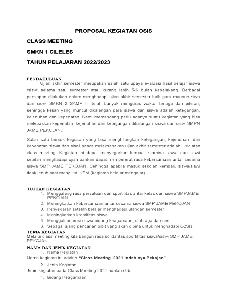 Contoh Proposal Class Meeting Sekolah Lengkap 2 | PDF | Karier ...