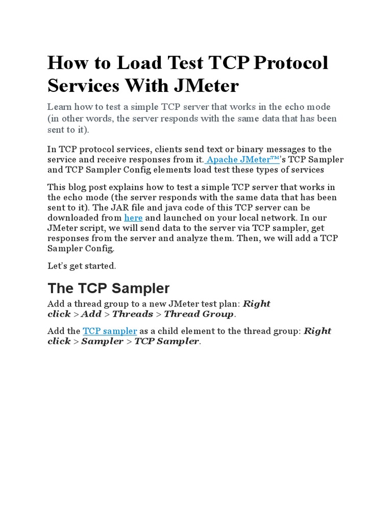 How To Load Test TCP Protocol Services With JMeter | PDF | Transmission ...