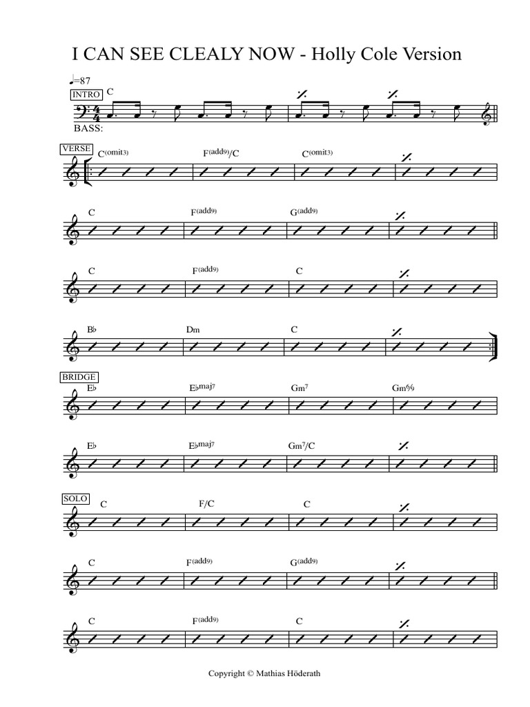 Holly Cole's "I Can See Clearly Now" Chords | PDF